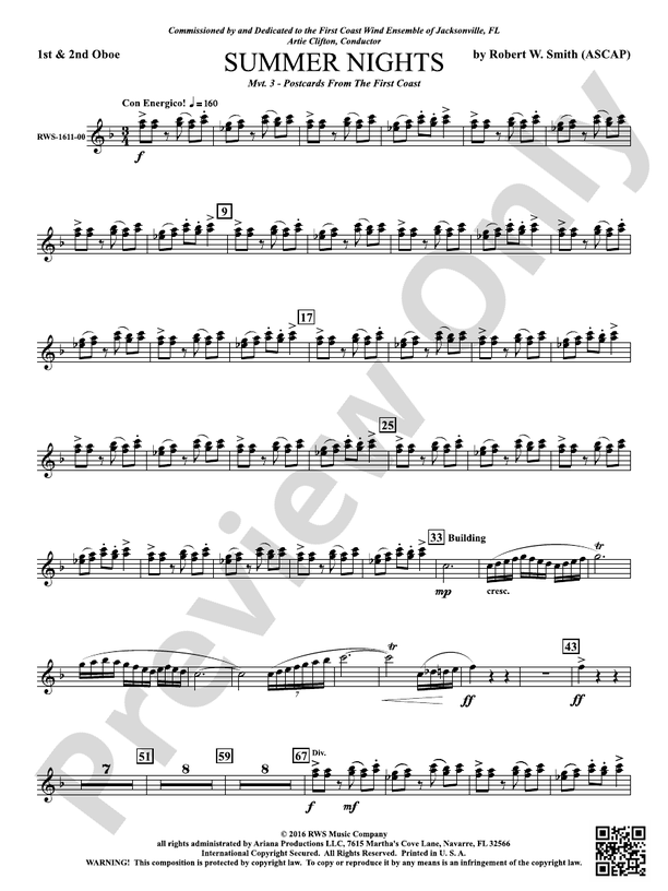 Summer Nights - Mvt. 3 - Postcards from the First Coast: 1st & 2nd Oboe ...