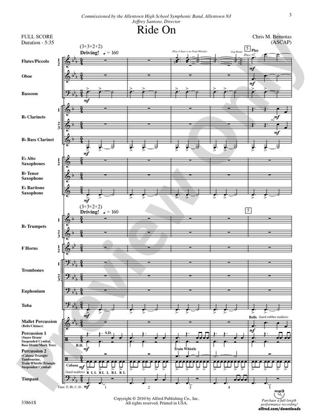 Ride On: Concert Band Conductor Score & Parts: Chris Bernotas - Digital Sheet Music Download