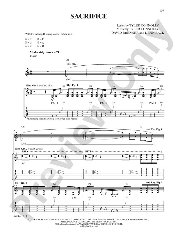 Sacrafice: Guitar: Theory of a Deadman - Digital Sheet Music Download