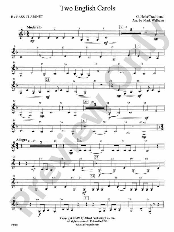 Two English Carols: B-flat Bass Clarinet: B-flat Bass Clarinet Part ...