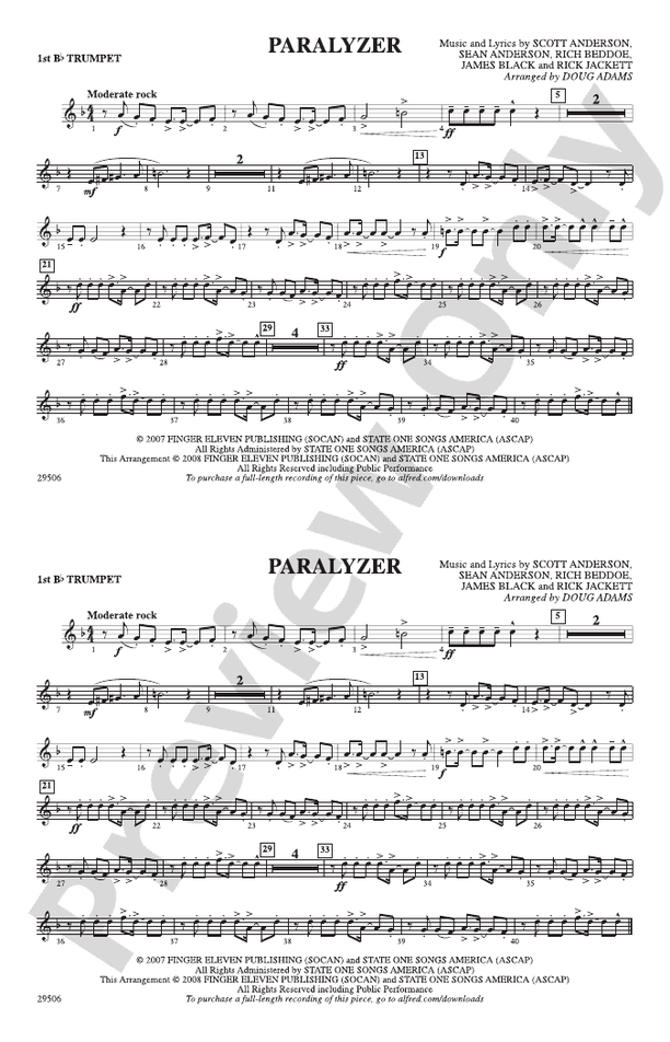 Paralyzer: 1st B-flat Trumpet: 1st B-flat Trumpet Part - Digital Sheet ...