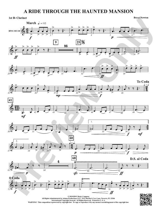 A Ride Through the Haunted Mansion: 1st B-flat Clarinet: 1st B-flat ...