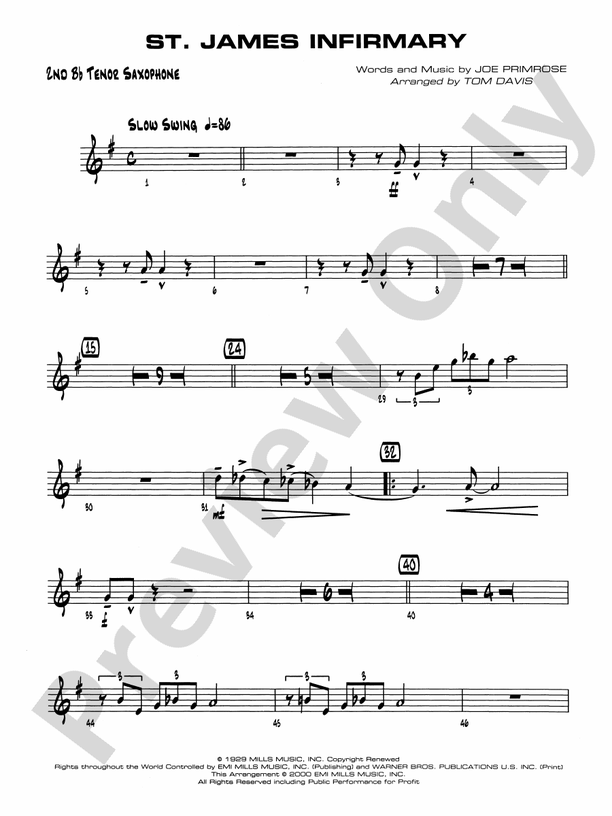 St. James Infirmary: 2nd B-flat Tenor Saxophone: 2nd B-flat Tenor Saxophone Part - Digital Sheet ...