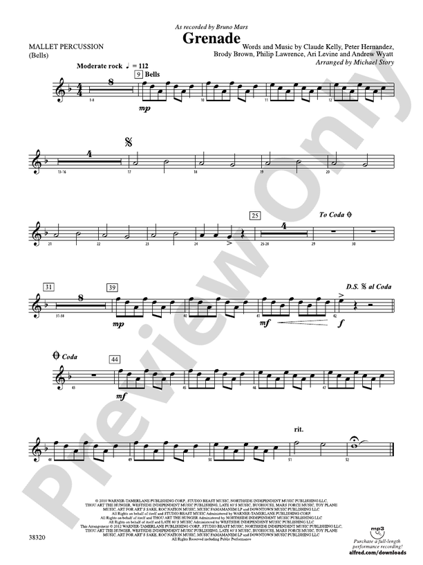Grenade: Mallets: Mallets Part - Digital Sheet Music Download