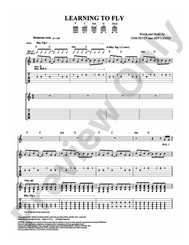 Learning to Fly: Guitar TAB: Tom Petty - Digital Sheet Music Download