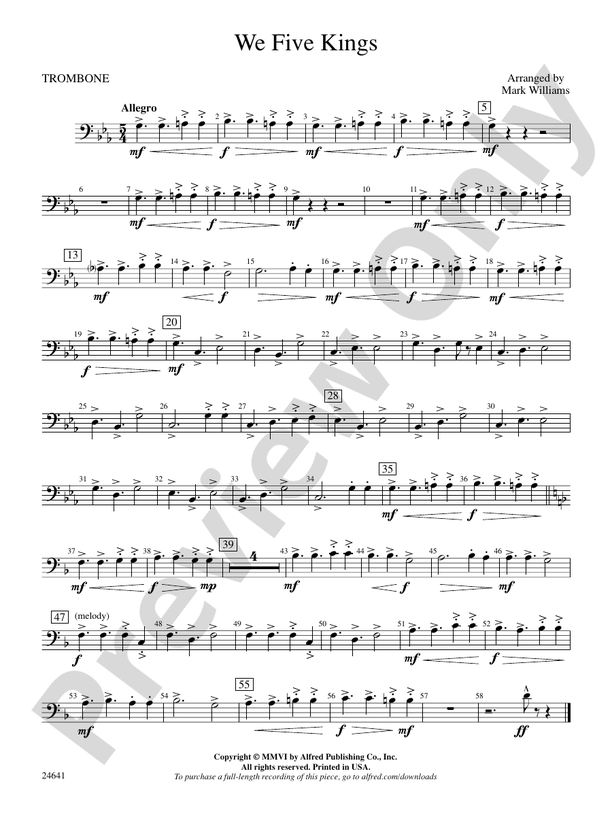 We Five Kings: 1st Trombone: 1st Trombone Part - Digital Sheet Music ...