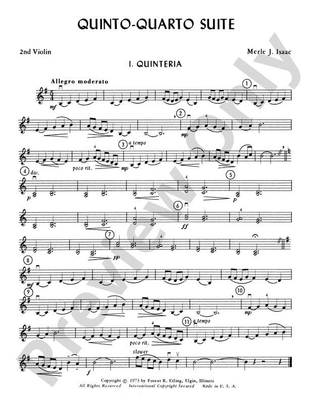 Quinto-Quarto Suite: 2nd Violin: 2nd Violin Part - Digital Sheet Music Download