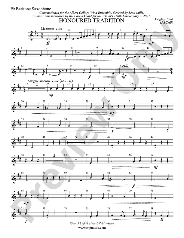 Honoured Tradition: E-flat Baritone Saxophone: E-flat Baritone Saxophone Part - Digital Sheet ...