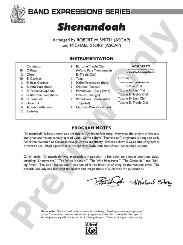 Shenandoah: Concert Band Conductor Score & Parts - Digital Sheet Music ...