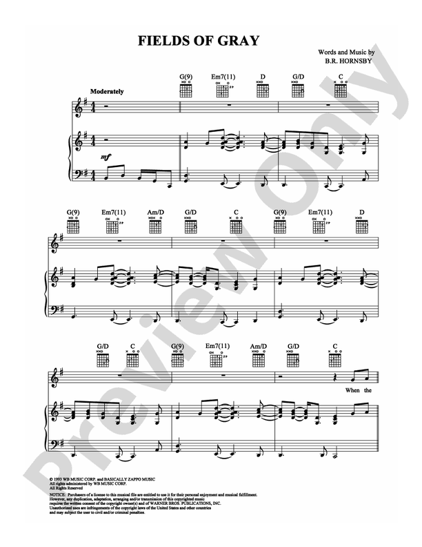 Fields of Gray: Piano/Vocal/Chords: Bruce Hornsby - Digital Sheet Music ...