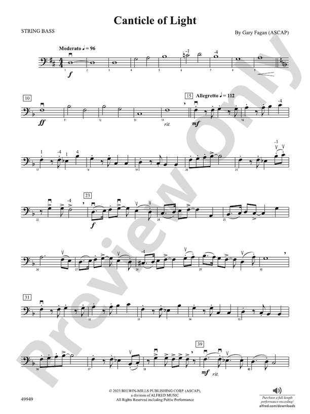Canticle of Light: String Bass: String Bass Part - Digital Sheet Music Download