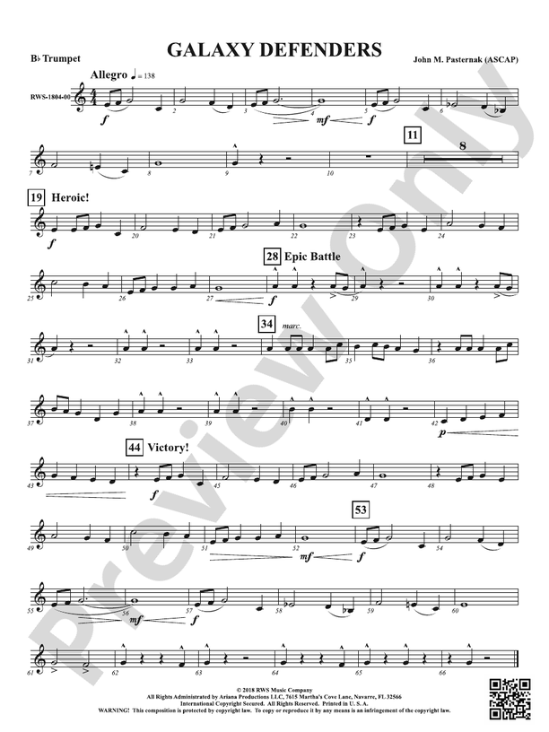 Galaxy Defenders: 1st B-flat Trumpet: 1st B-flat Trumpet Part: John M ...