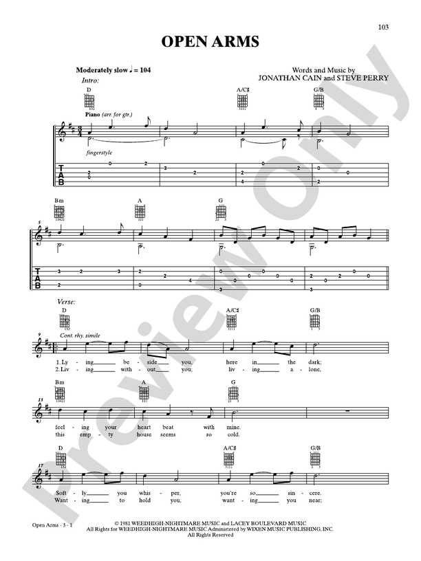 Open Arms: Guitar: Steve Perry - Digital Sheet Music Download