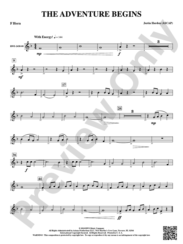 The Adventure Begins: 1st F Horn: 1st F Horn Part: Justin Harden ...