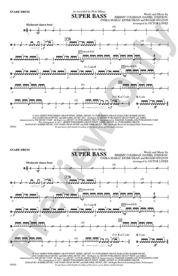 Super Bass: Snare Drum: Snare Drum Part - Digital Sheet Music Download
