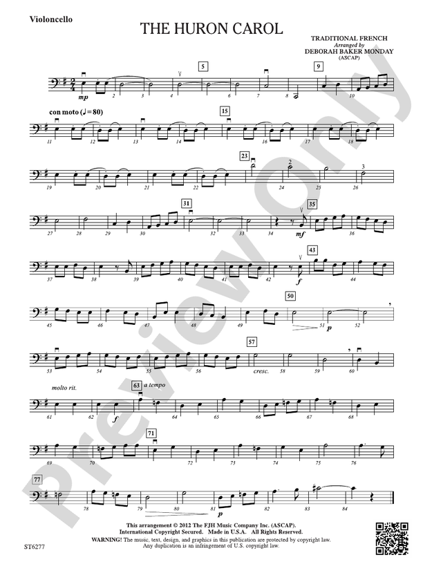 The Huron Carol: Violoncello: Violoncello Part - Digital Sheet Music ...