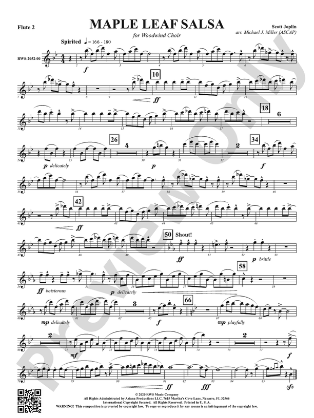 Maple Leaf Salsa - For Woodwind Choir: 2nd Flute: 2nd Flute Part: Scott ...