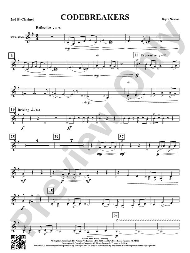 Codebreakers: 2nd B-flat Clarinet: 2nd B-flat Clarinet Part: Bryce ...