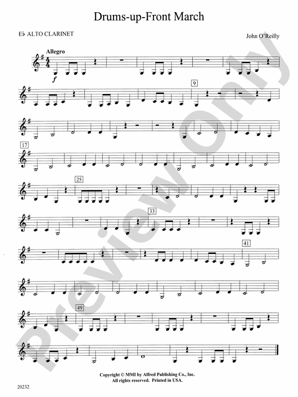 Drums-up-Front March: E-flat Alto Clarinet: E-flat Alto Clarinet Part ...