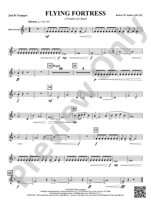 Flying Fortress - A Fanfare for Band: 2nd B-flat Trumpet: 2nd B-flat Trumpet Part: Robert W ...