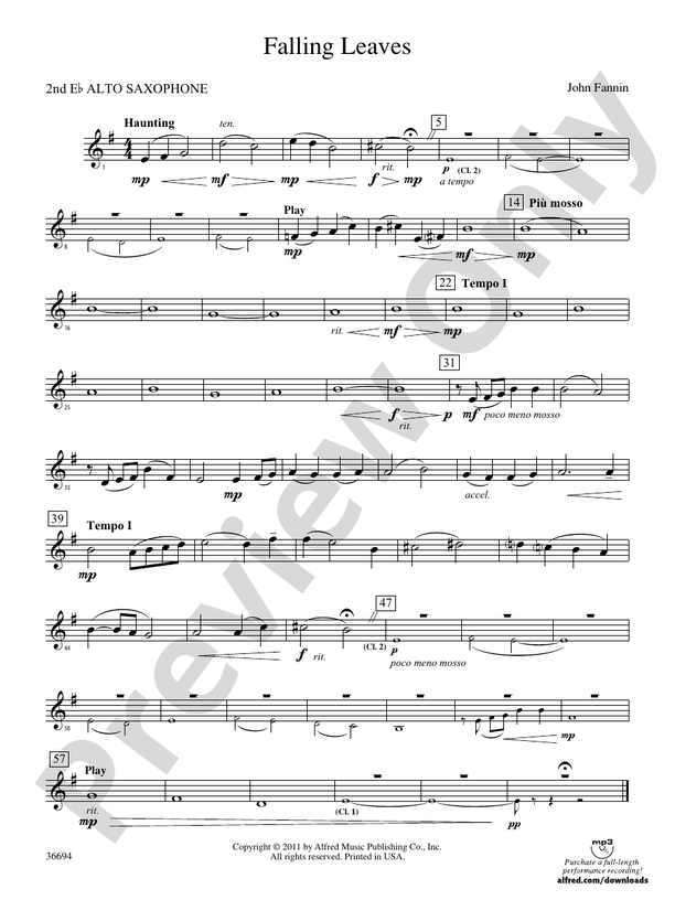 Falling Leaves: 2nd E-flat Alto Saxophone: 2nd E-flat Alto Saxophone Part - Digital Sheet Music ...
