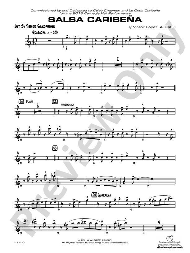 Salsa Caribeña: B-flat Tenor Saxophone: B-flat Tenor Saxophone Part ...
