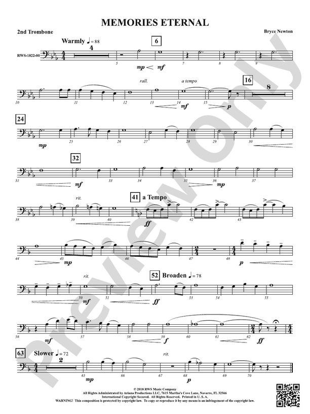 Memories Eternal: 2nd Trombone: 2nd Trombone Part: Bryce Newton - Digital Sheet Music Download