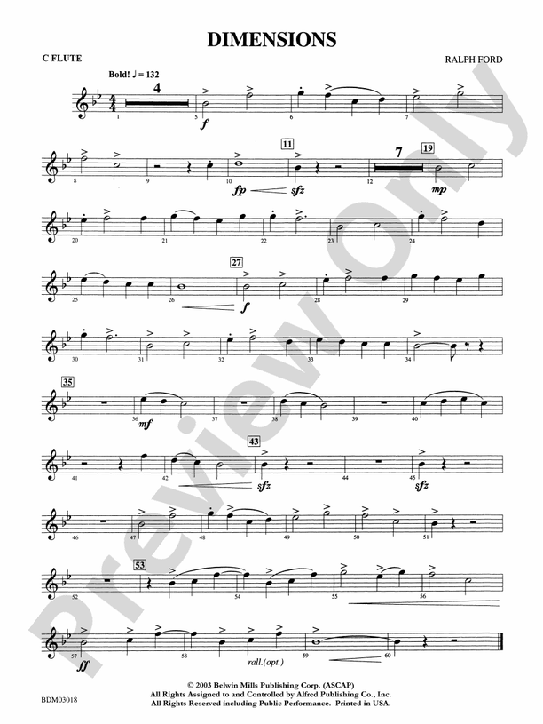 Dimensions: Flute: Flute Part - Digital Sheet Music Download