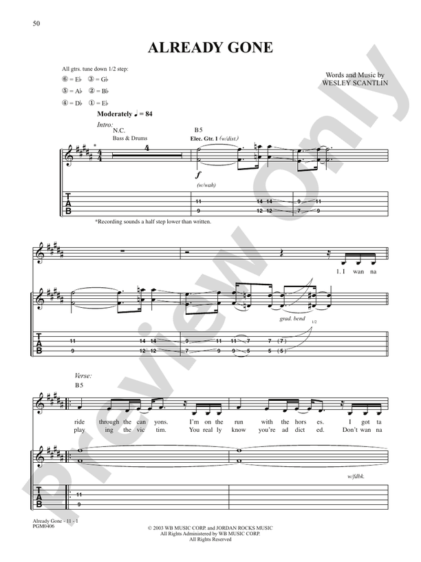 Already Gone: Guitar: Puddle of Mudd - Digital Sheet Music Download