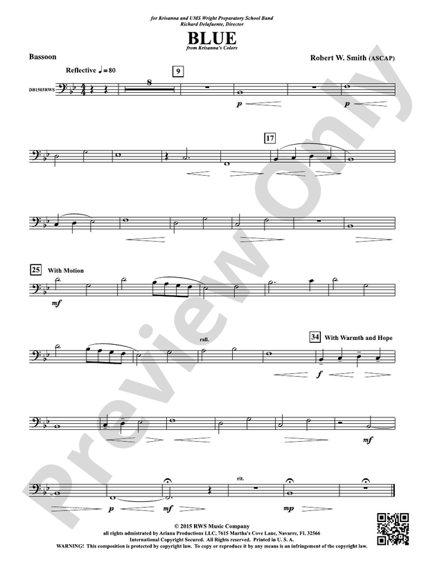 Blue: Bassoon: Bassoon Part: Robert W. Smith - Digital Sheet Music Download