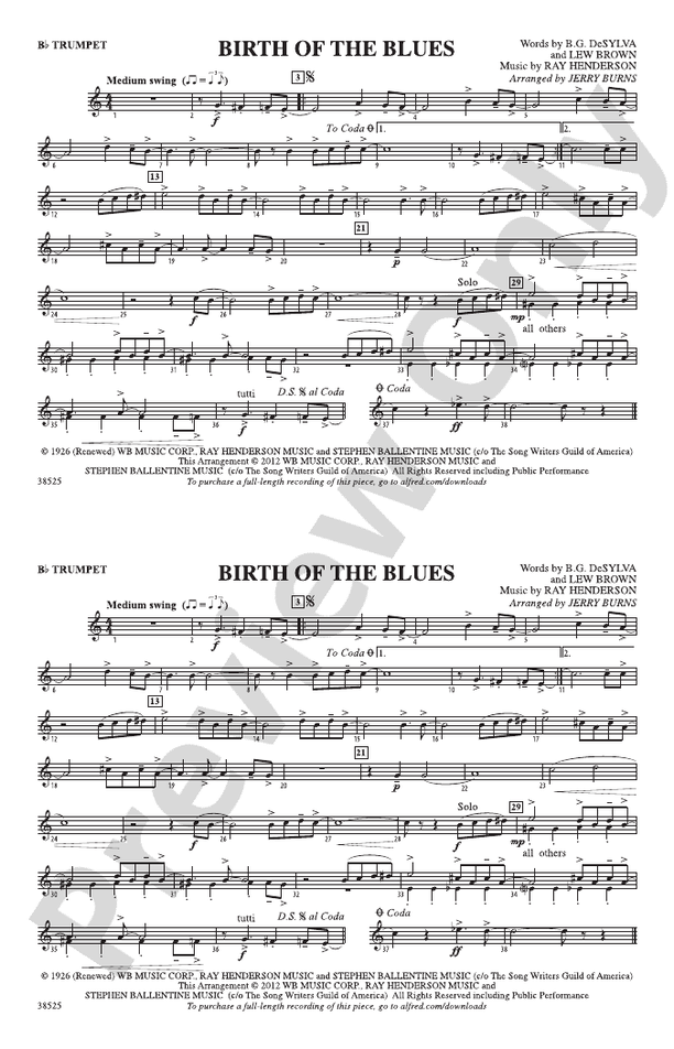 Birth of the Blues: 1st B-flat Trumpet: 1st B-flat Trumpet Part ...