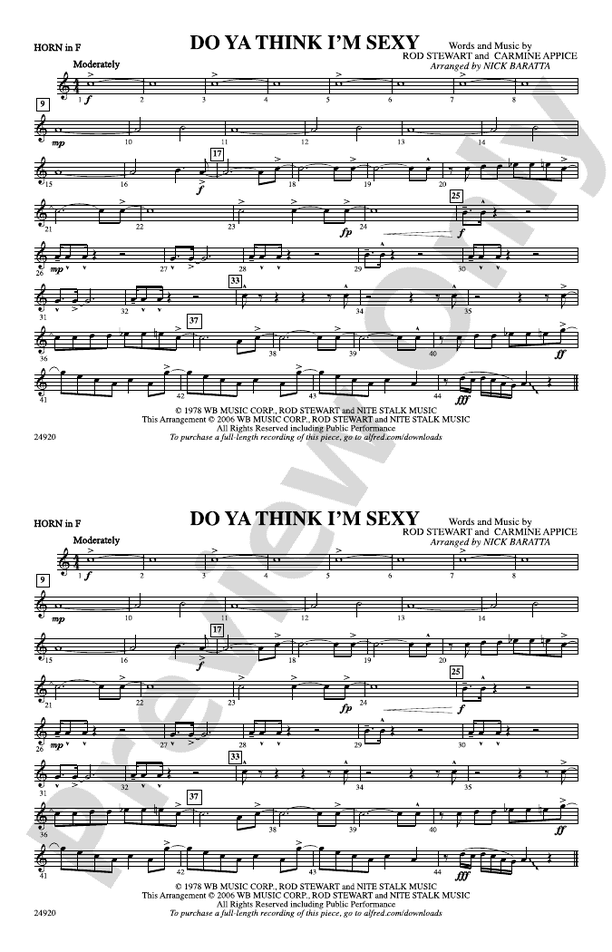 Do Ya Think I'm Sexy?: 1st F Horn: 1st F Horn Part - Digital Sheet ...