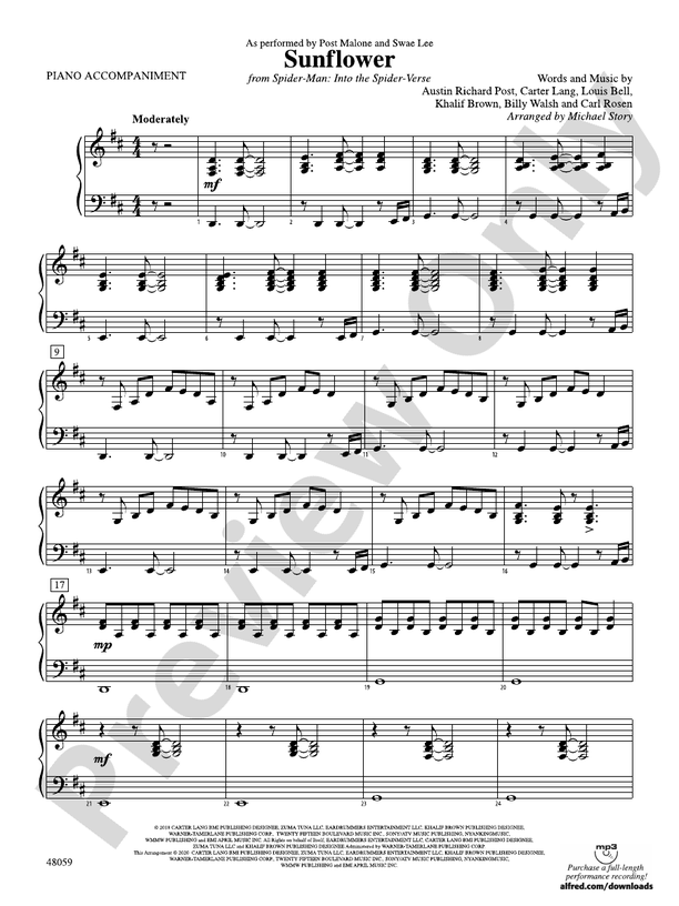 SUNFLOWER/PCS: Piano Accompaniment: Piano Accompaniment Part - Digital ...