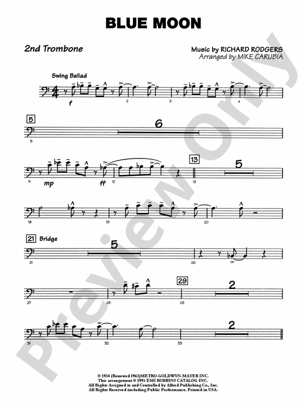 Blue Moon: 2nd Trombone: 2nd Trombone Part - Digital Sheet Music Download