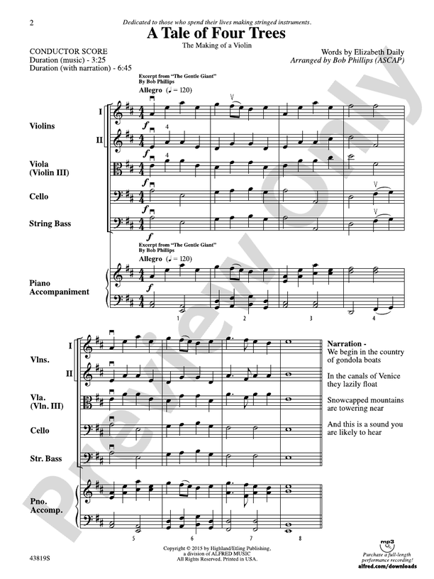 A Tale of Four Trees: String Orchestra Conductor Score & Parts ...