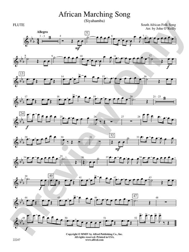 African Marching Song: Flute: Flute Part - Digital Sheet Music Download