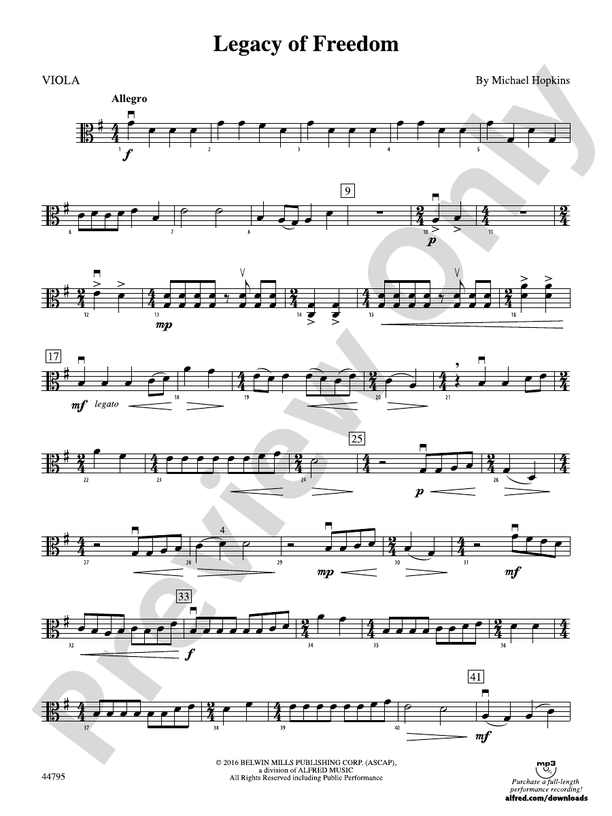 Legacy of Freedom: Viola: Viola Part - Digital Sheet Music Download
