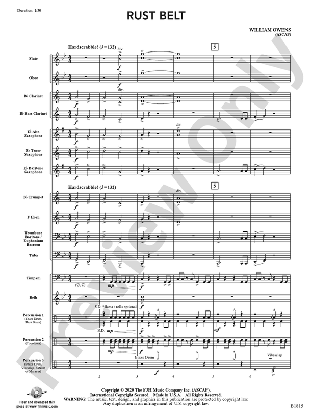Rust Belt: Score: Concert Band Conductor Score & Parts: William Owens ...