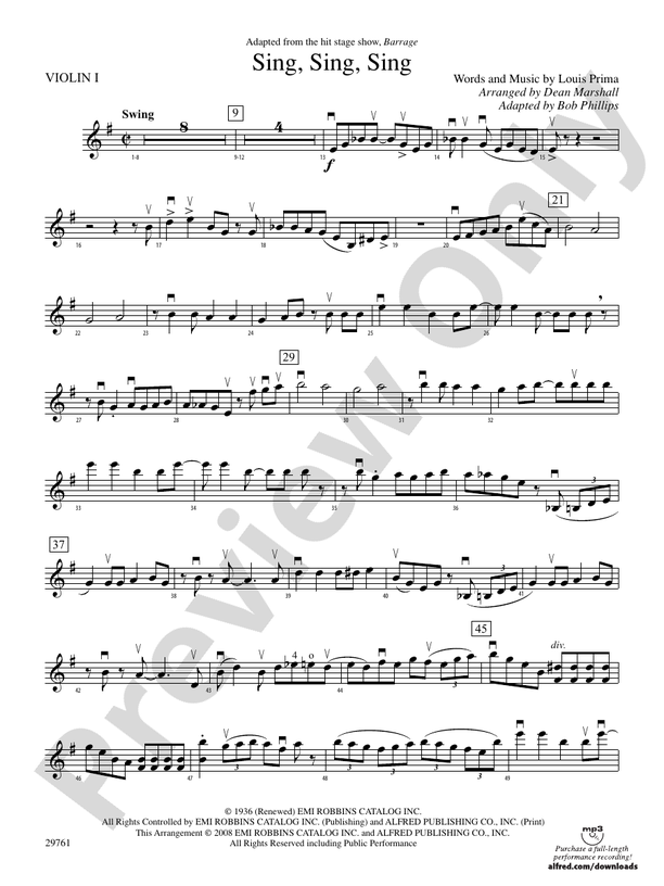 Sing, Sing, Sing (adapted from the stage show Barrage): 1st Violin: 1st ...