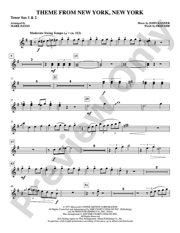 Theme from New York, New York: 1st & 2nd Tenor Saxophone: 1st & 2nd ...