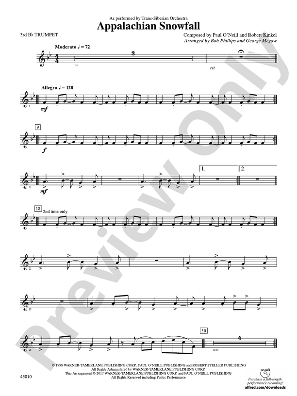 Appalachian Snowfall: 3rd B-flat Trumpet: 3rd B-flat Trumpet Part ...