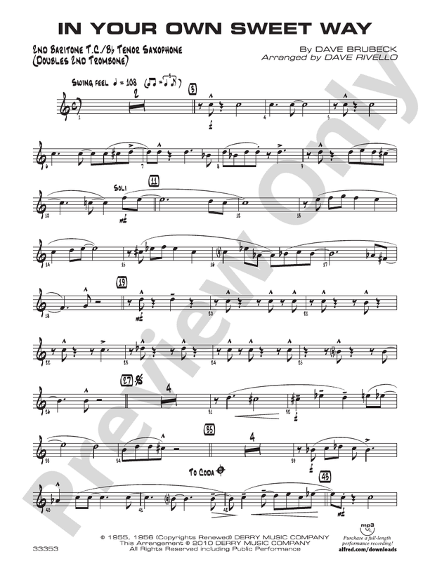 In Your Own Sweet Way: 2nd Baritone T.C.: 2nd Baritone T.C. Part - Digital Sheet Music Download