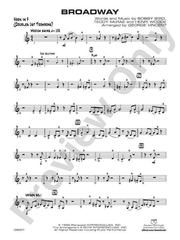 Broadway: 1st F Horn: 1st F Horn Part - Digital Sheet Music Download