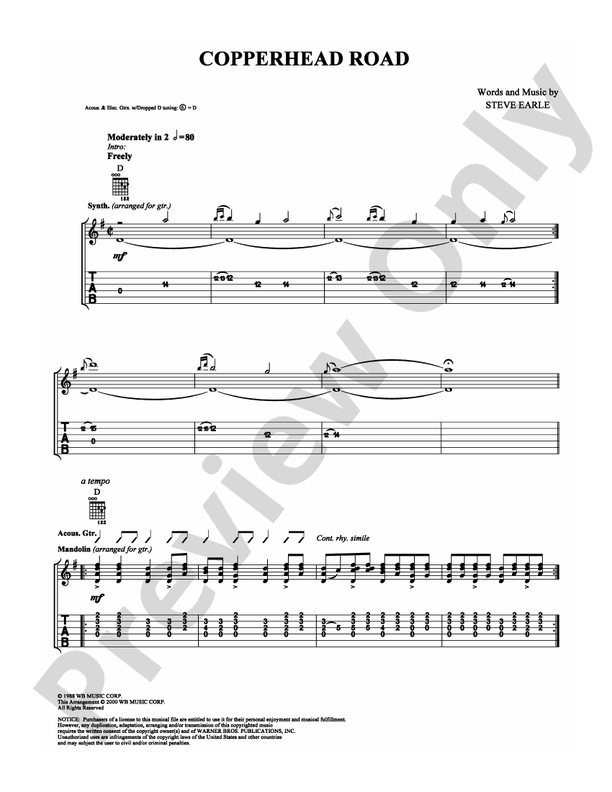 Copperhead Road: Guitar TAB: Steve Earle - Digital Sheet Music Download