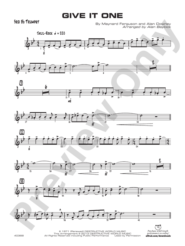 Give It One: 3rd B-flat Trumpet: 3rd B-flat Trumpet Part - Digital Sheet Music Download