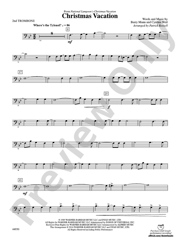 Christmas Vacation: 2nd Trombone: 2nd Trombone Part - Digital Sheet Music Download
