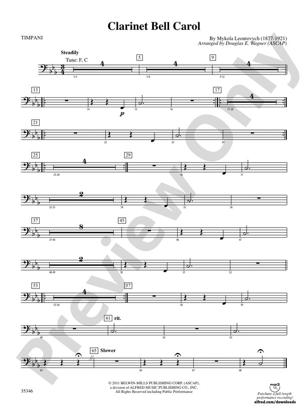 Clarinet Bell Carol: Timpani: Timpani Part - Digital Sheet Music Download