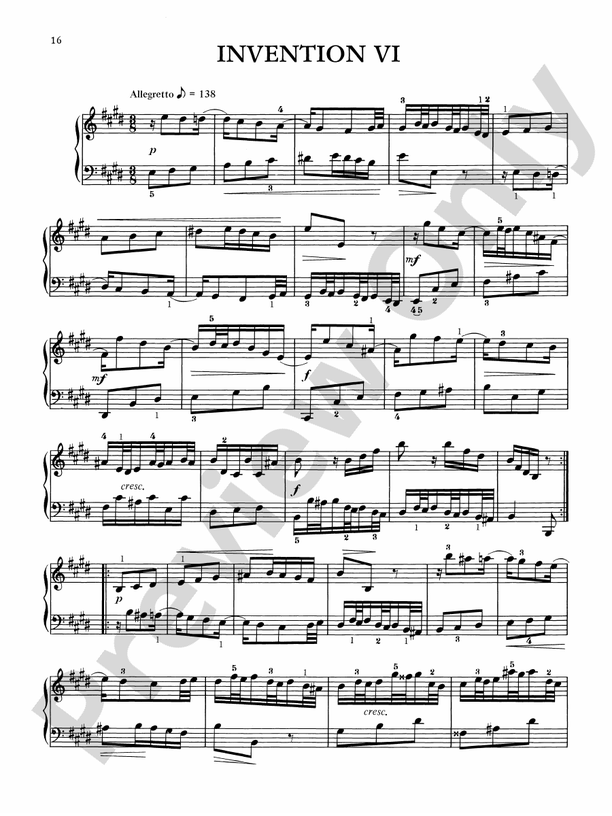 Bach: Two and Three-Part Inventions (Ed. Hans Bischoff): Invention VI ...