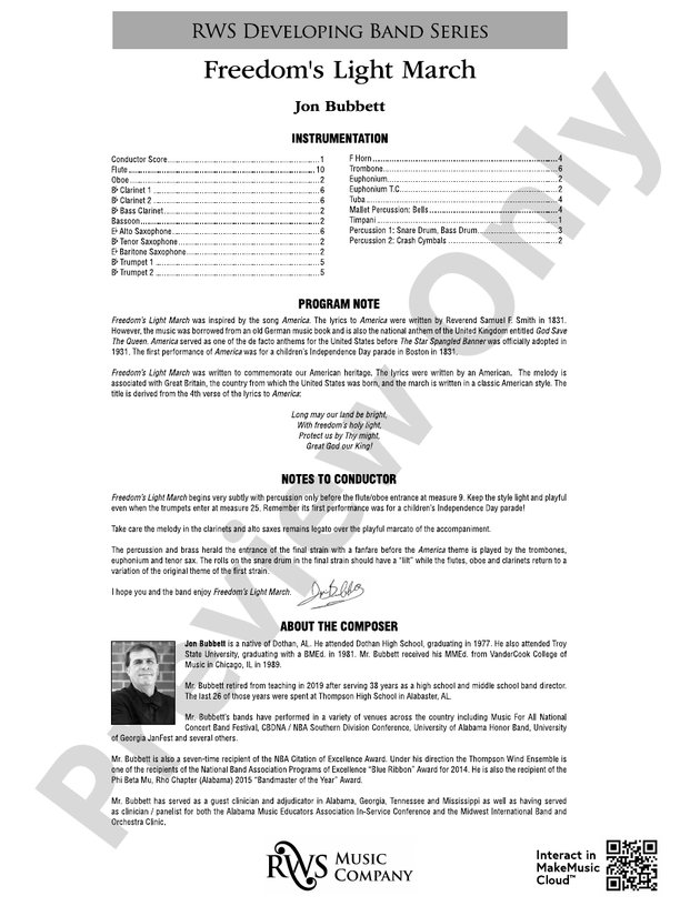 Freedom's Light March: Score: Concert Band Score: Jon Bubbett - Digital ...