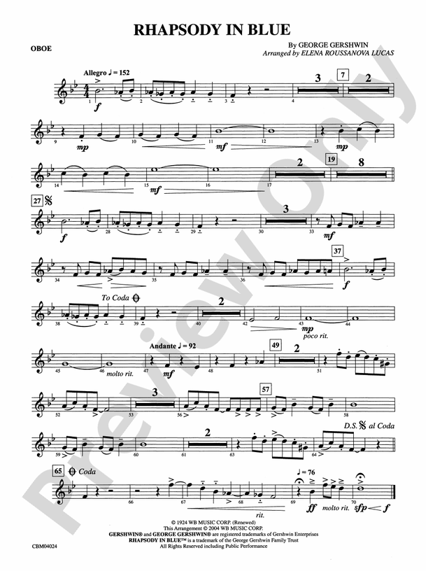 Rhapsody in Blue™: Oboe: Oboe Part - Digital Sheet Music Download